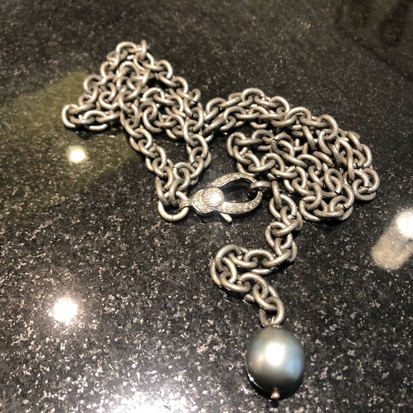 liza beth | Jewelry | Liza Beth Diamond Clasp Necklace W Tahitian Pearl ...